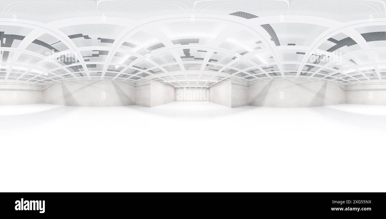 360 degree panorama of a white room with geometric ceiling vr ...
