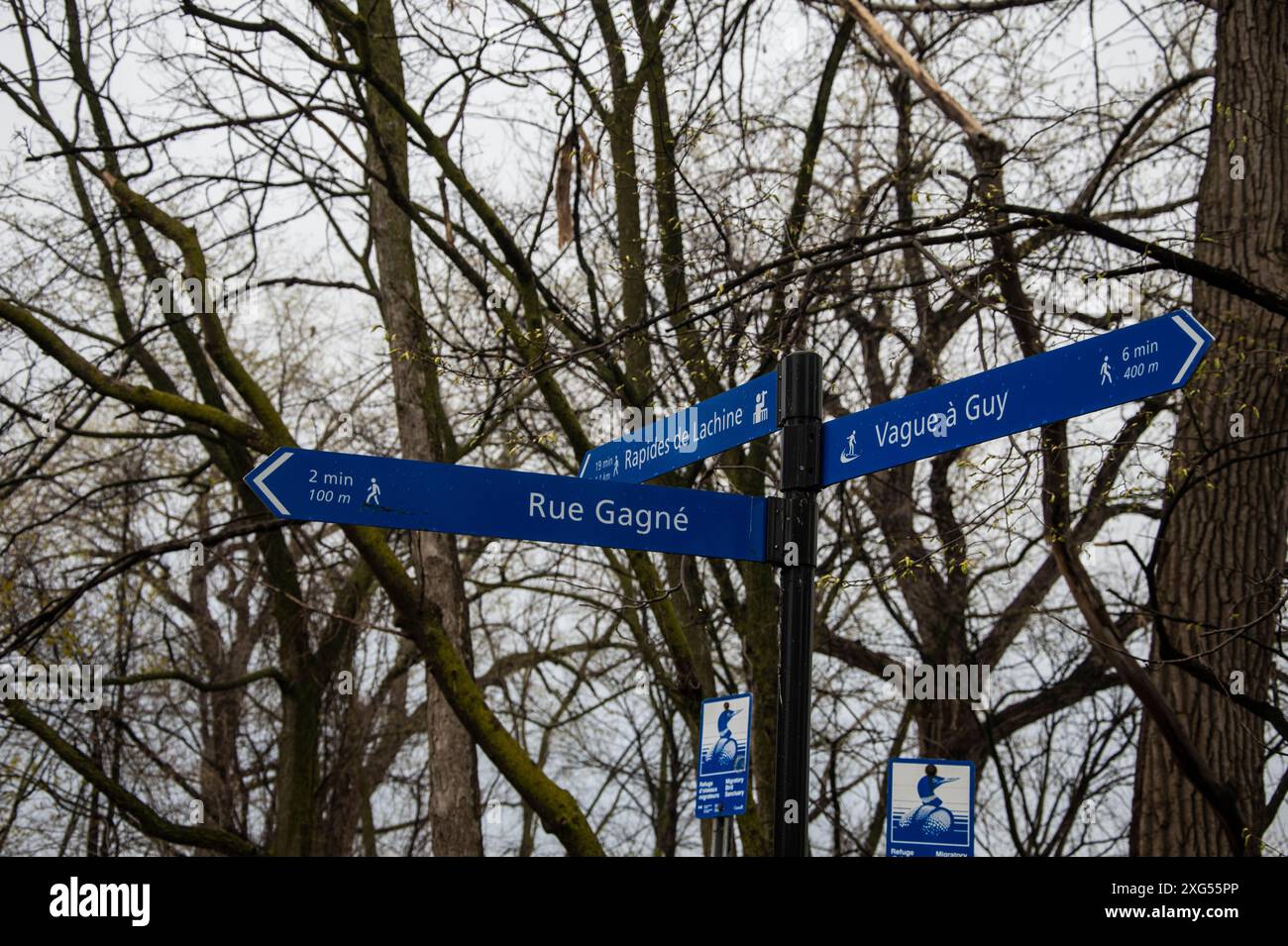 Directional street signs to points of interest at Rapids Park in ...