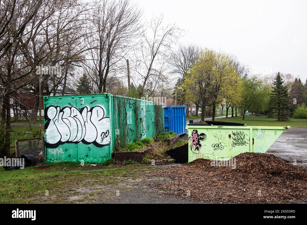 Graffiti on a shipping container at Rapids Park in LaSalle, Montreal ...