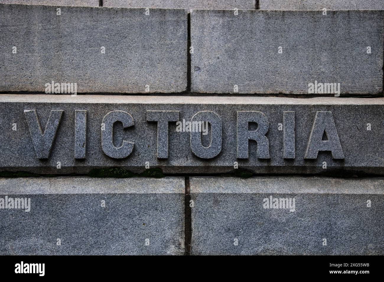 Name Victoria on the pedestal of the statue of Queen Victoria at ...