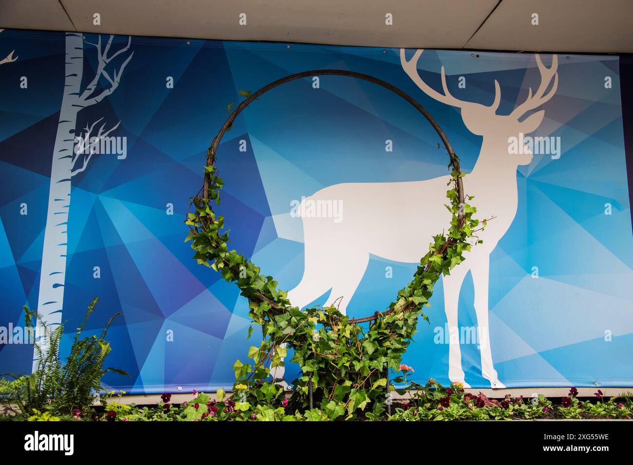 Reindeer and birch tree mural in downtown Montreal, Quebec, Canada ...