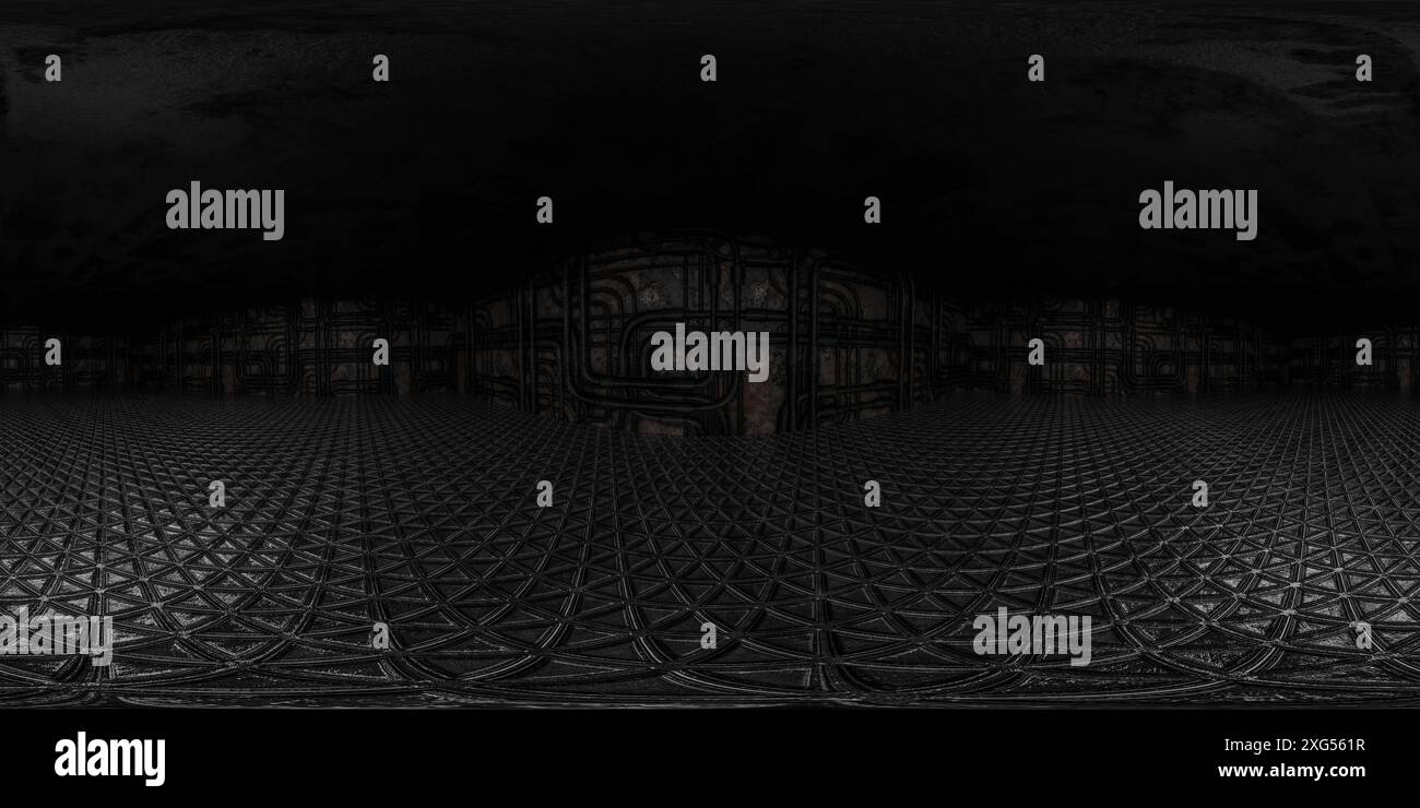Dark 360 panorama of a geometric, industrial environment vr environment ...