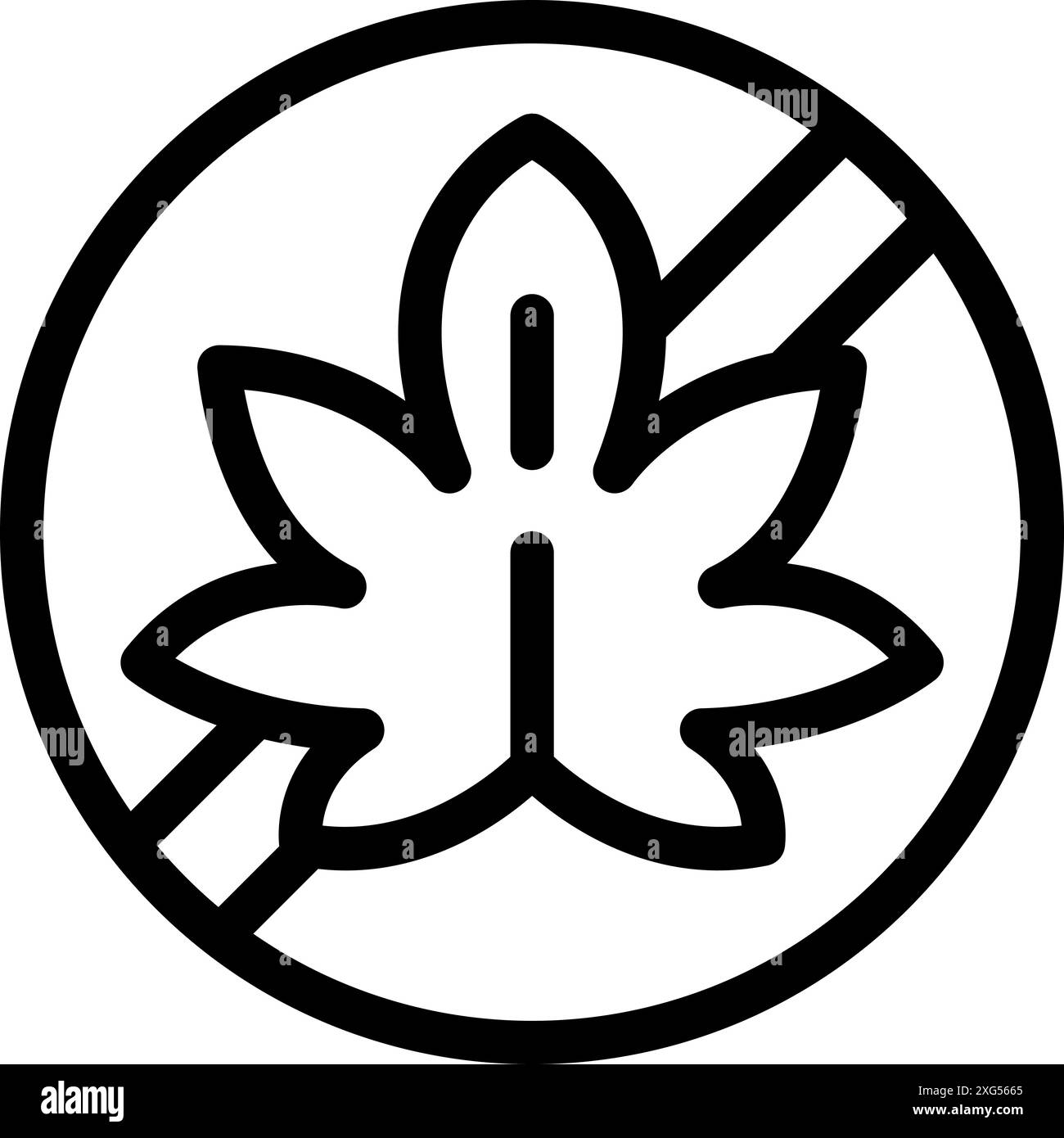 Simple icon is showing a crossed out cannabis leaf, representing the ...