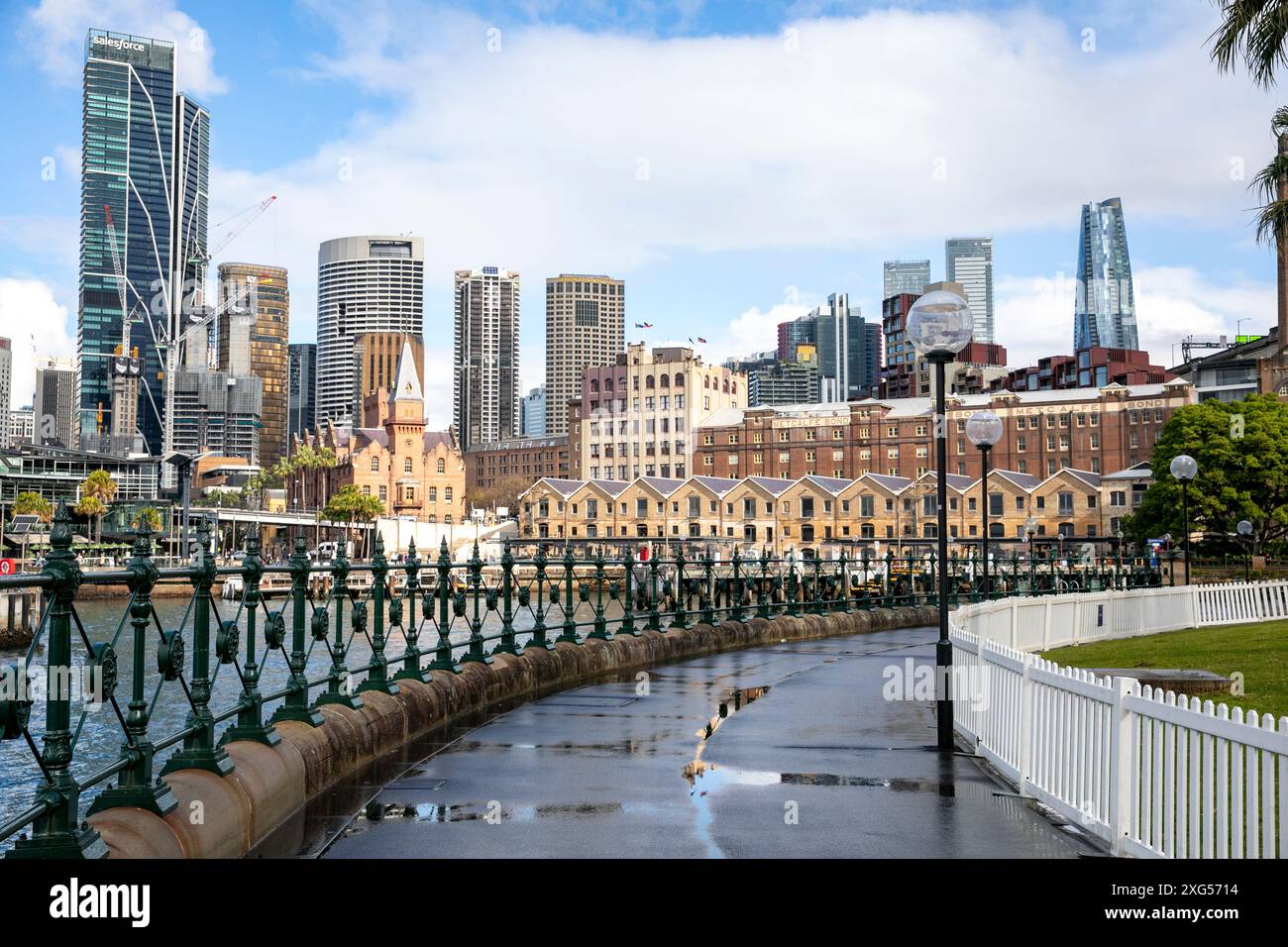 Sydney skyline and cityscape, historic Rocks precinct with Campbells ...