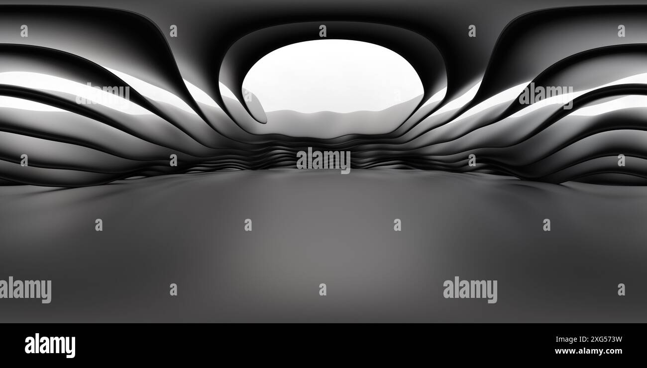 360 degree panorama of abstract black and white curved structure vr ...