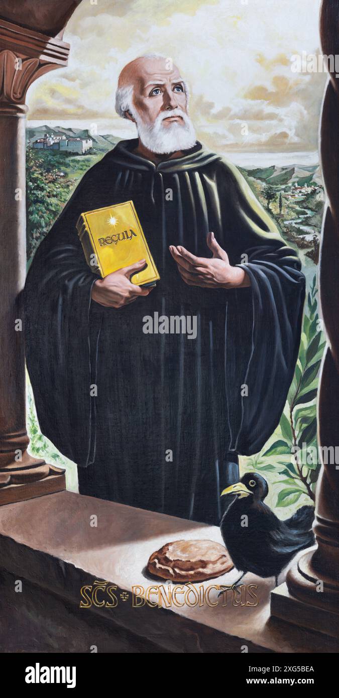 ASSISI, ITALY - MAY 17, 2024: The painting of St. Benedict of Nursia in ...