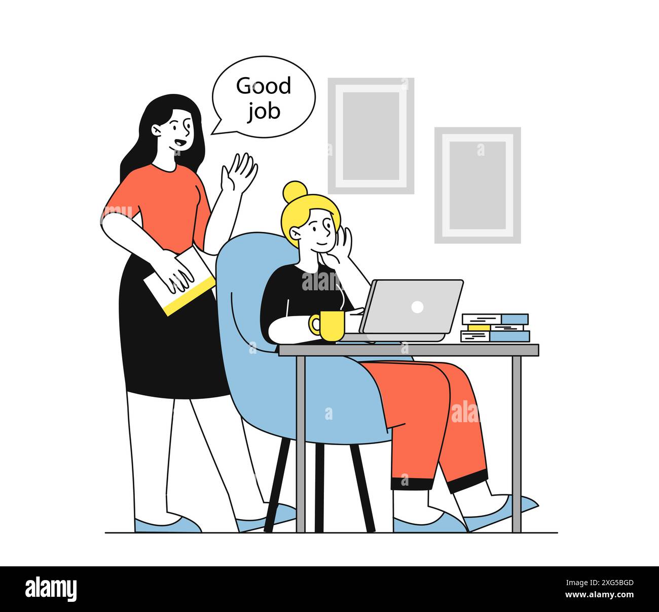 Good job praise concept. Boss praises subordinate. Good atmosphere in ...