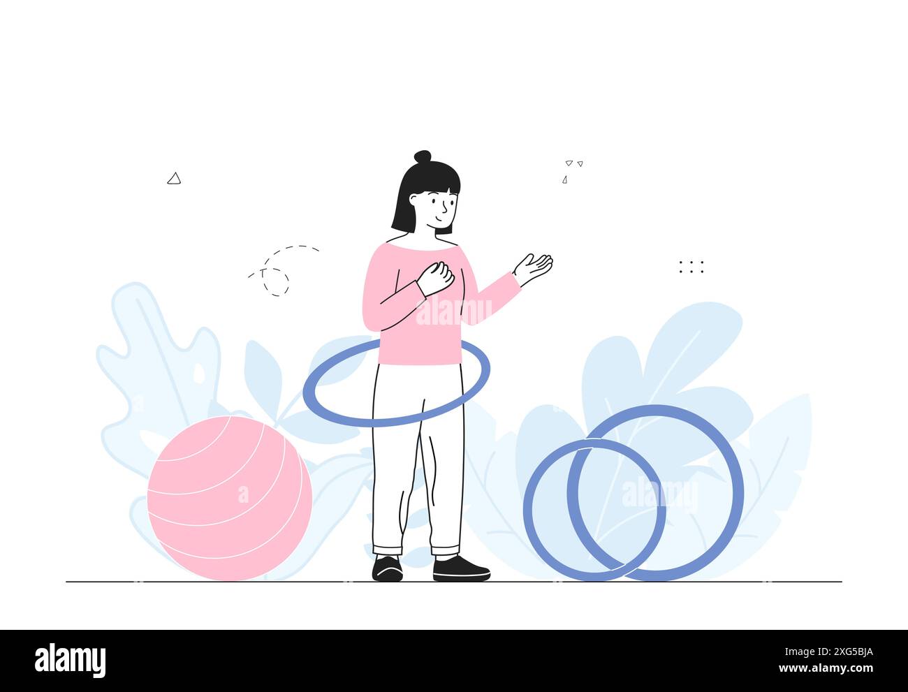 Woman with hula hoop. Young girl with hoops near fitball. Active ...