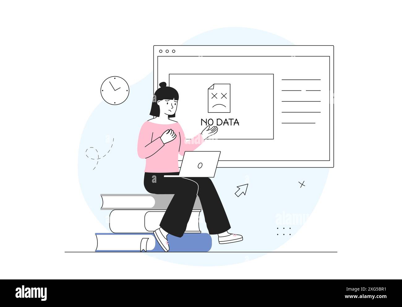 No data file concept. Woman with laptop cannot find document in ...