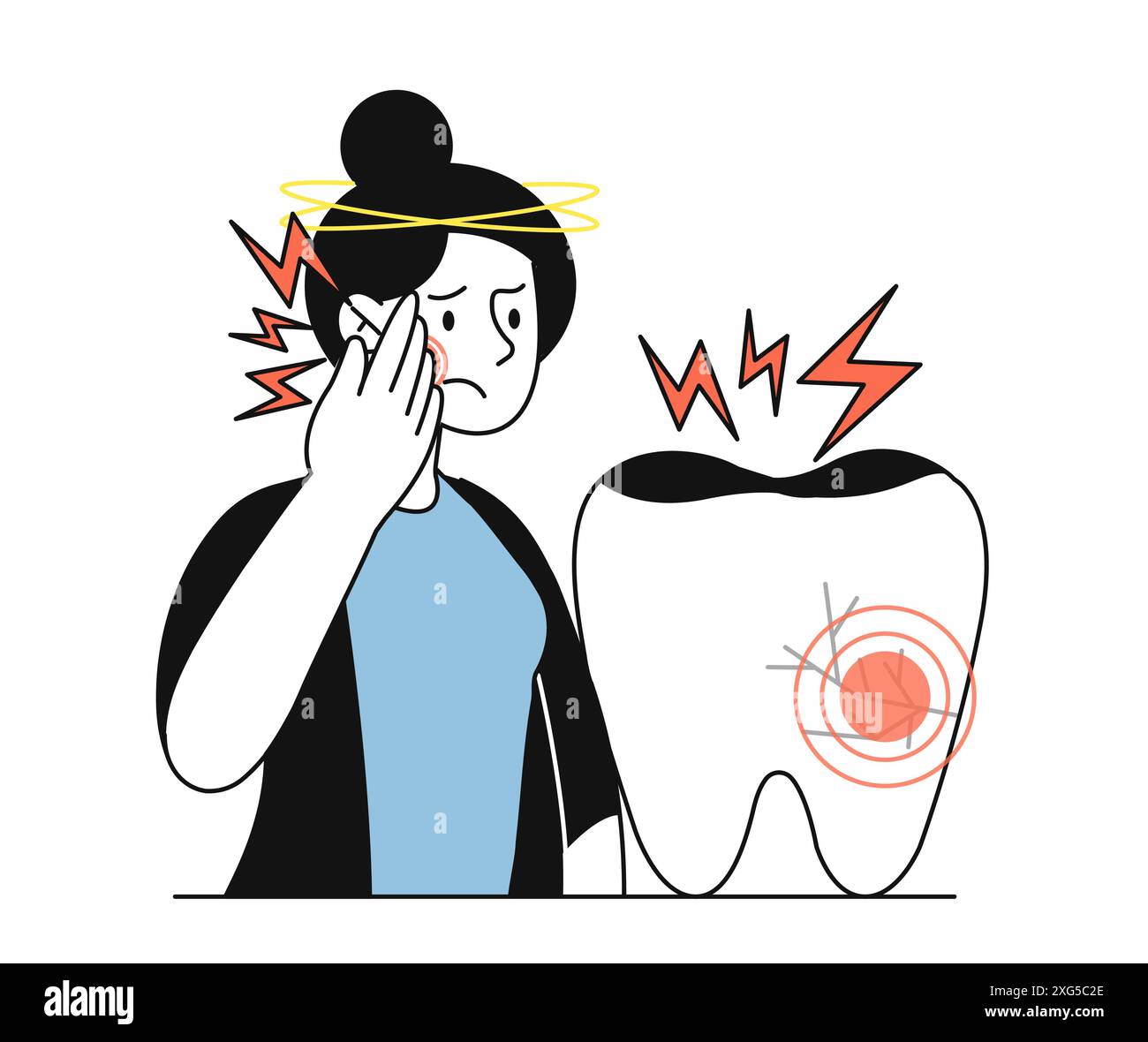 Problems with teeth. Woman suffer from pain in cheek. Dental and cavity ...
