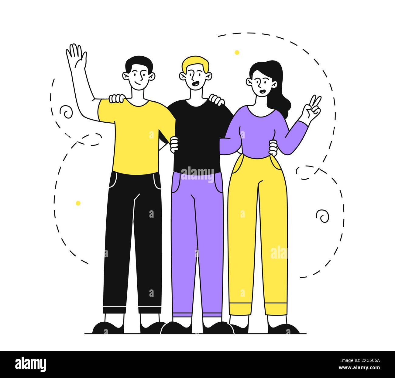 People with solidarity concept. Men and woman hugging and waving hands ...