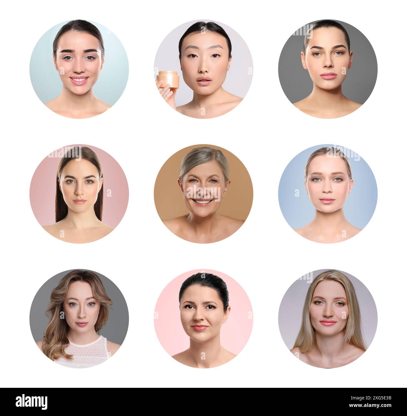 Many beautiful women of different races and ages. Collage of portraits ...