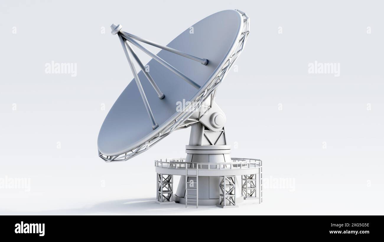 3D rendering of a parabolic satellite dish antenna, used for ...
