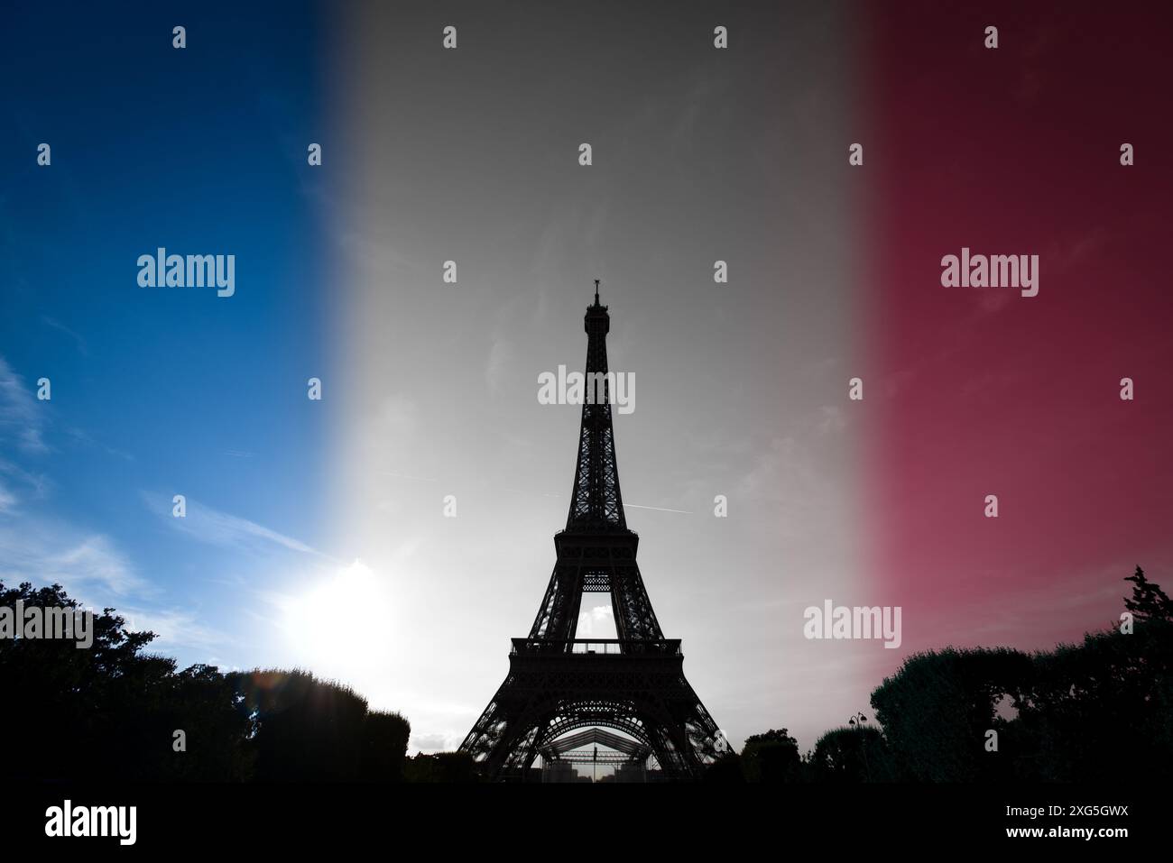 Eiffel Tower Silhouette with French Flag Colors - Paris, France Stock ...