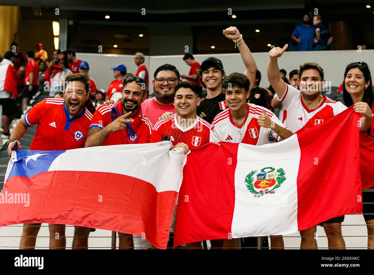 ARLINGTON, TEXAS - JUNE 21: Supporters of Chile and Peru cheer prior ...