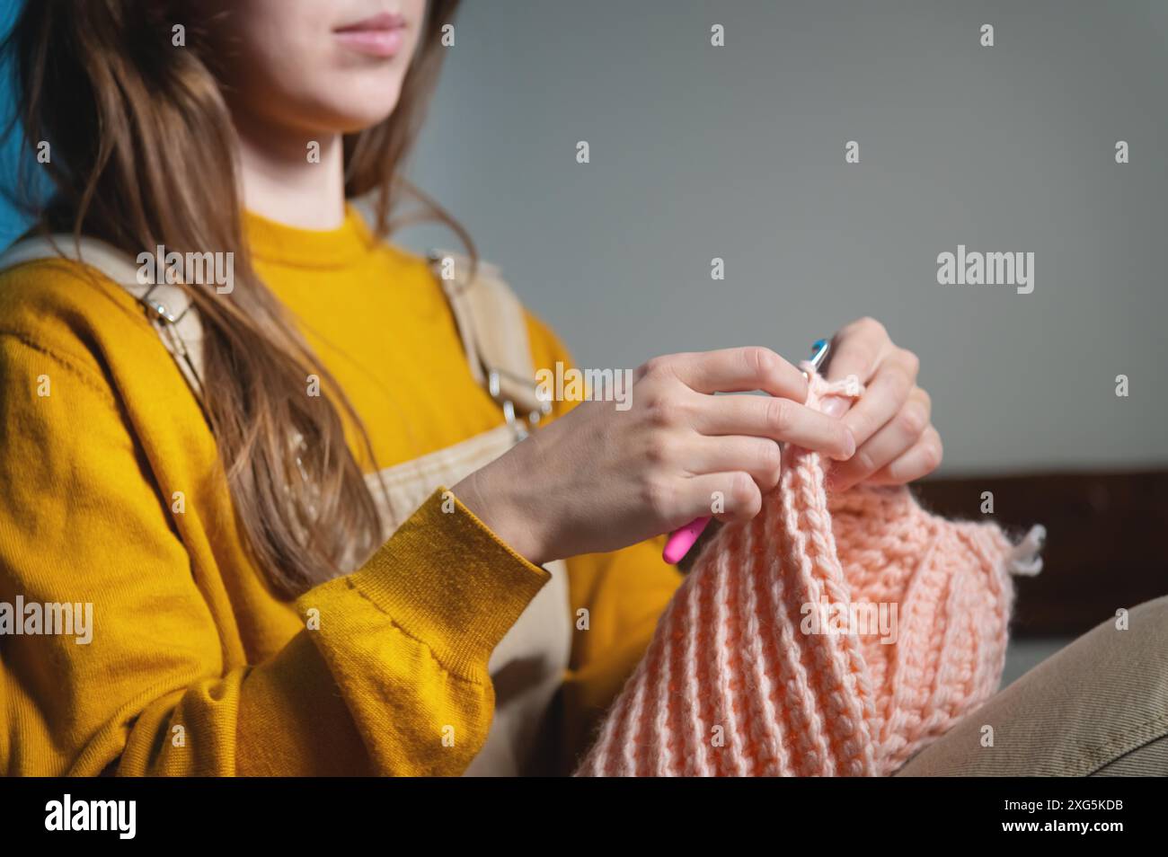 Young woman crocheting close hi-res stock photography and images - Alamy