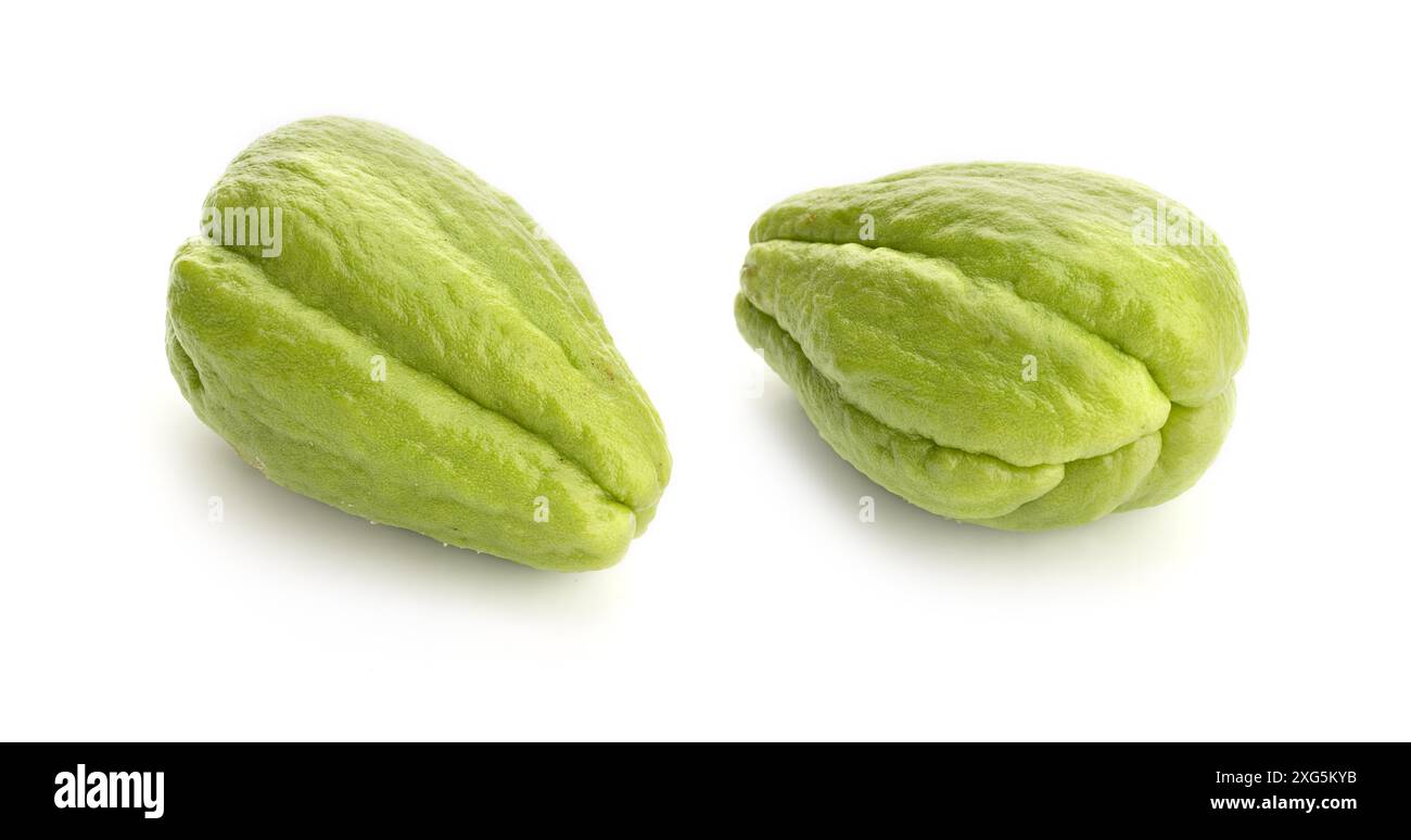Green chayote (Sechium edule) fruit isolated on white background Stock ...