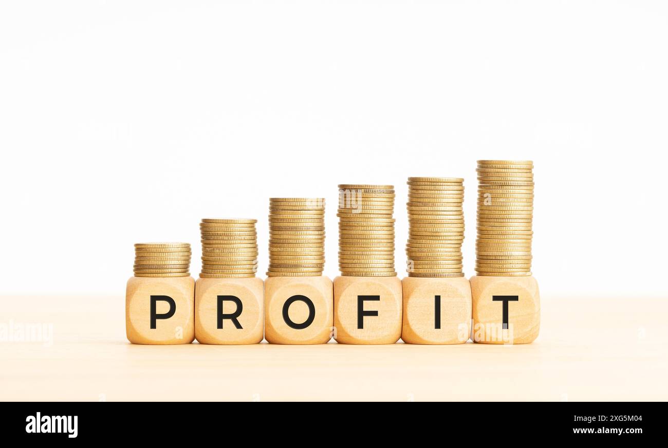 Profit growing concept. Wooden blocks with text and rising stacked ...