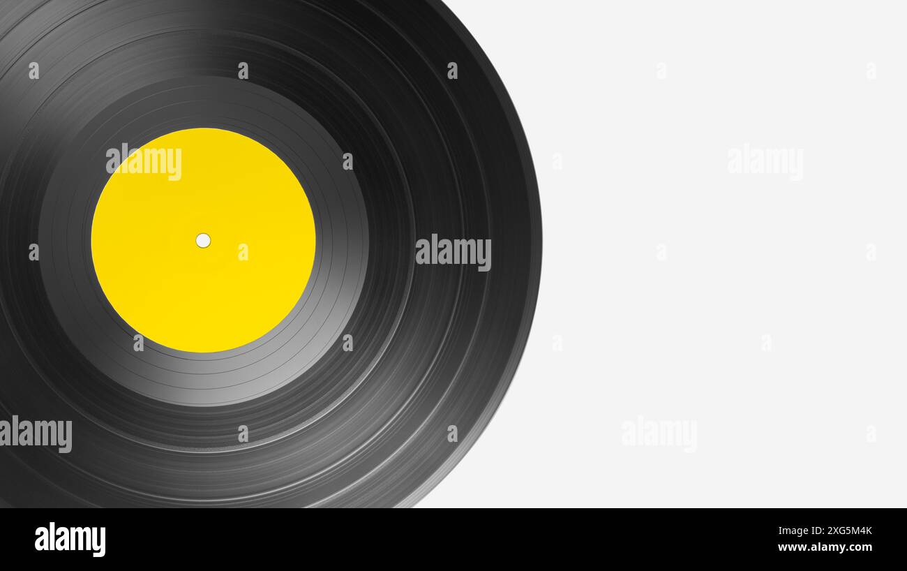 Vintage Vinyl record on white background with copy space. Yellow label ...