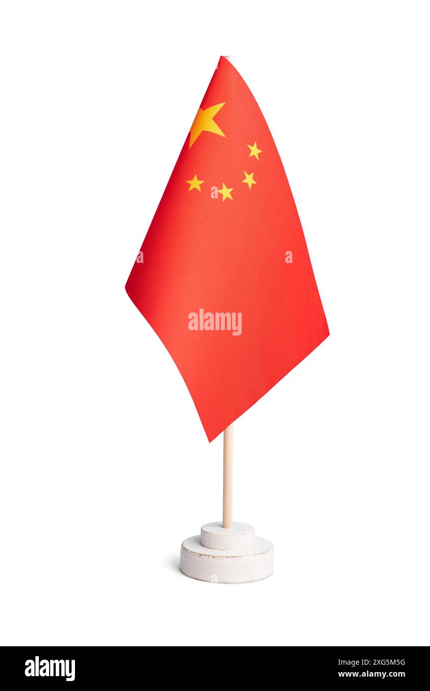 Small table flag of China isolated on white background Stock Photo - Alamy