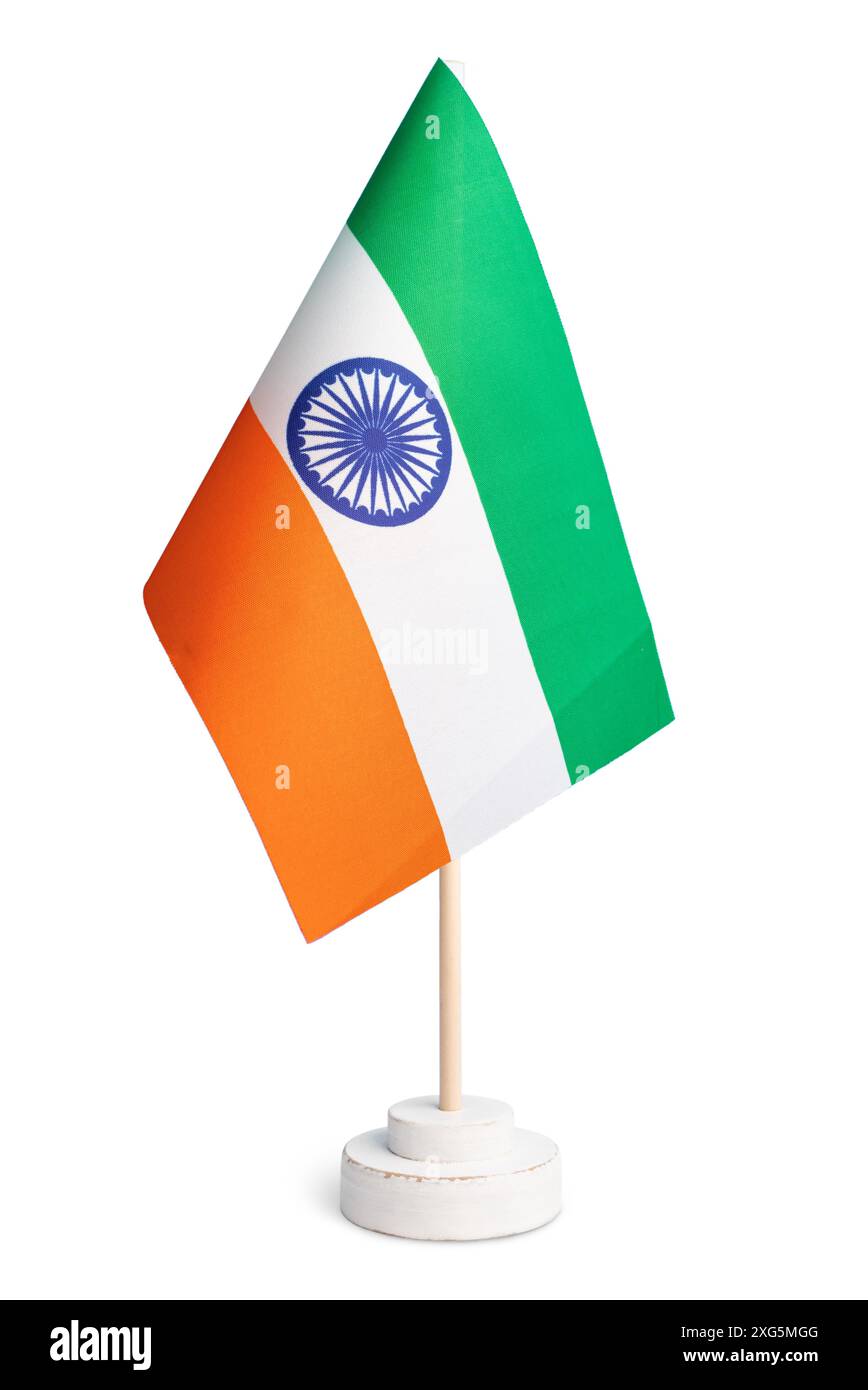 India small table flag isolated on white background Stock Photo - Alamy