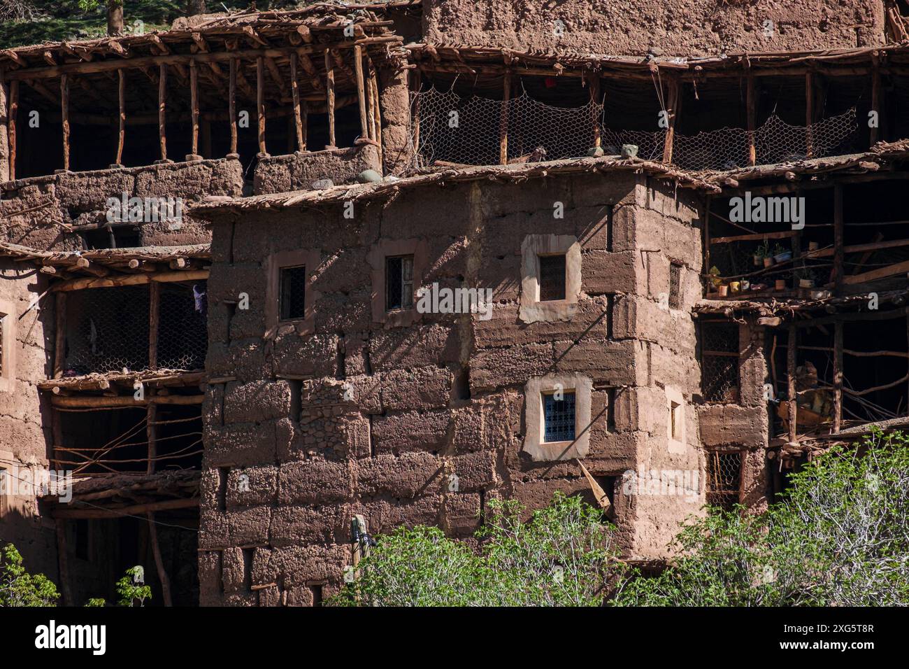 Typical adobe houses, Ighhir, Ait Bou Guemez valley, Atlas mountain ...