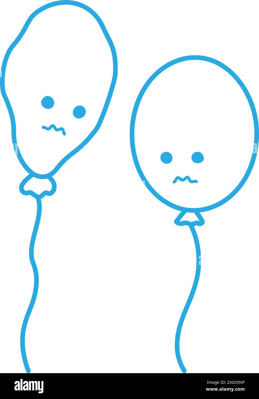 Outline oval and deflated balloons Symbol of the sad holiday Blue ...