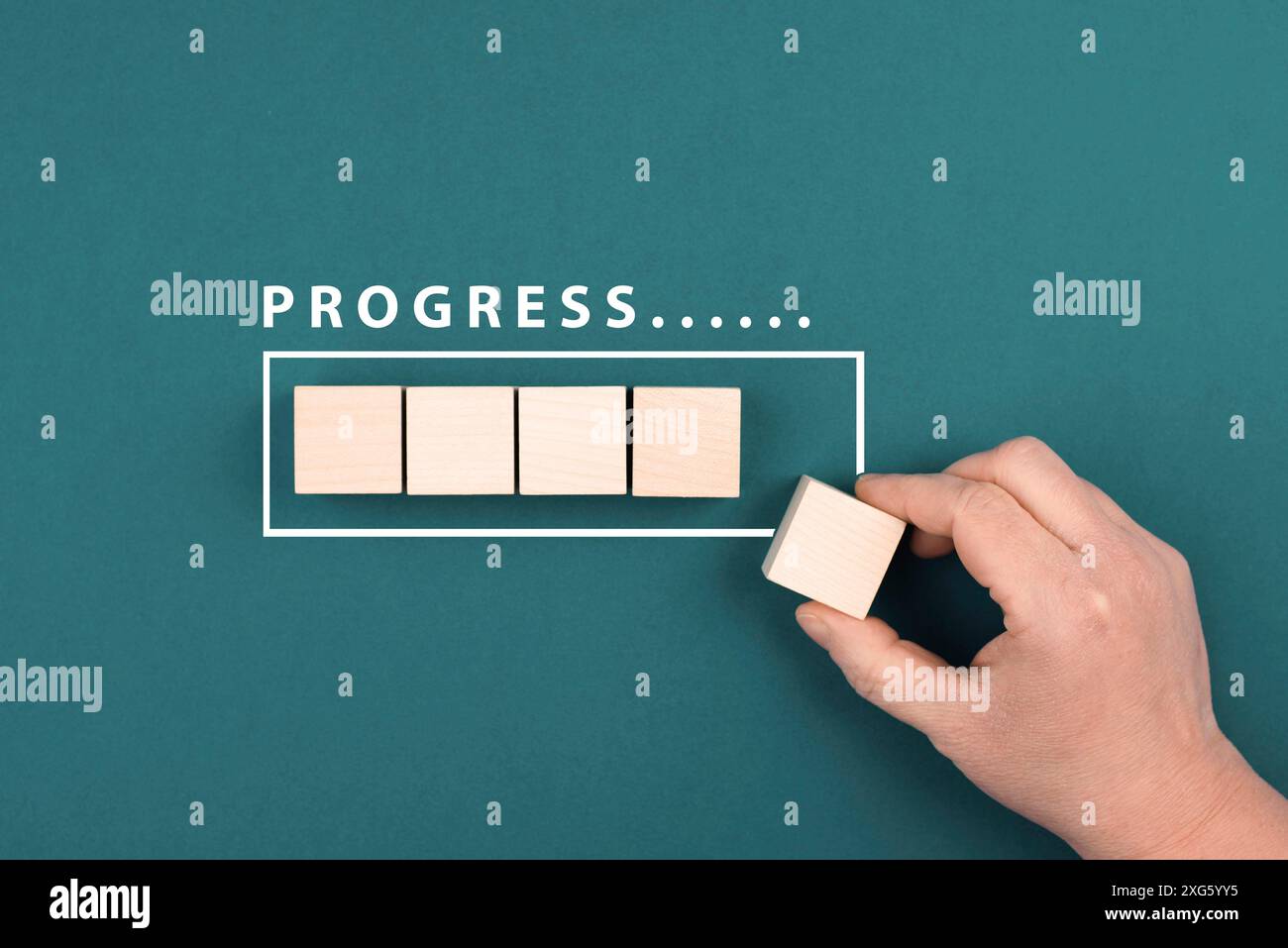 The words progress is standing over the loading bar, hand puts last ...