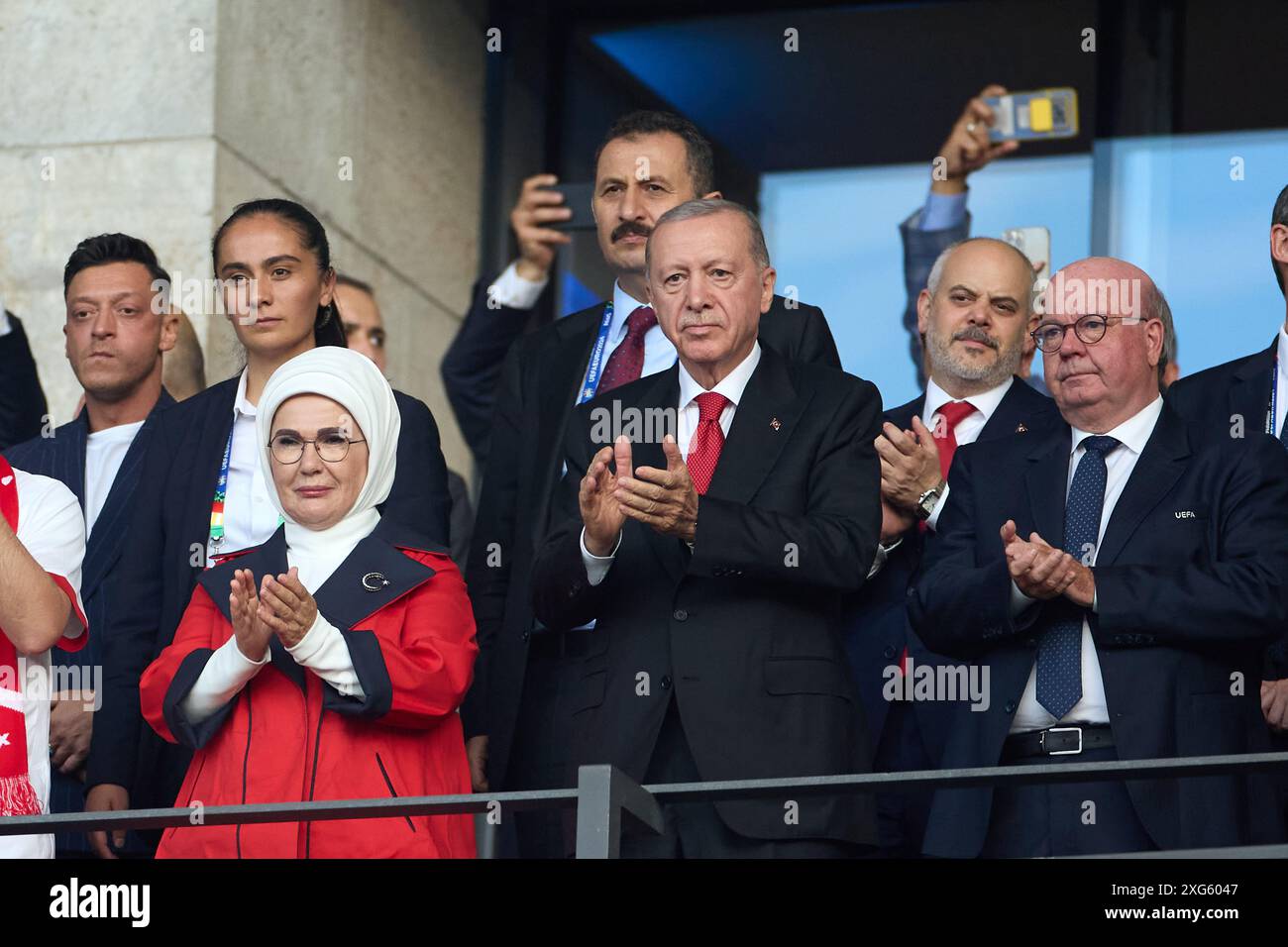 Berlin, Germany. 6th July, 2024. Turkish President Recep Tayyip Erdogan (front C) applauds ...