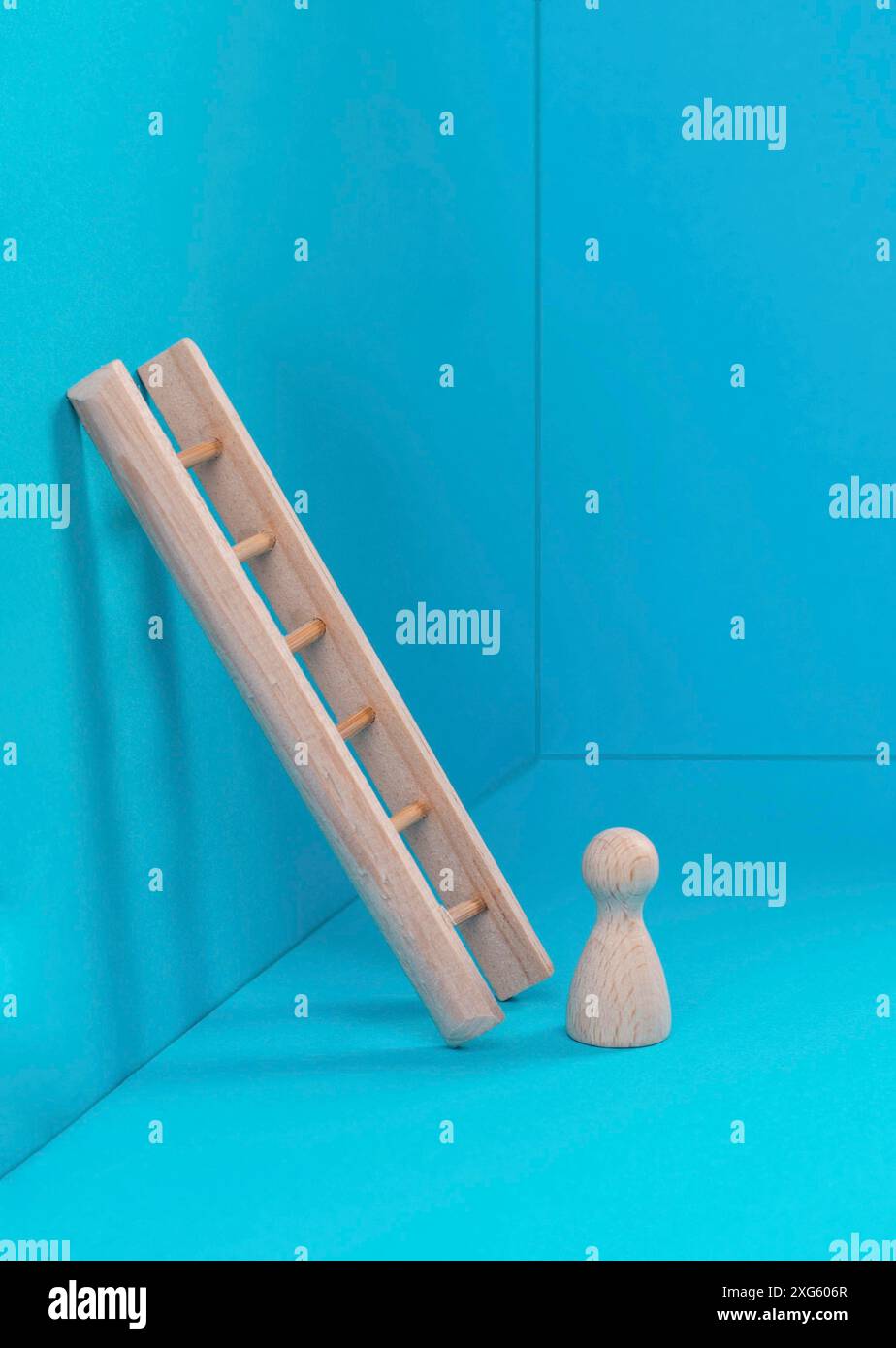 Man is standing next to a ladder, climbing up in career, having a goal ...