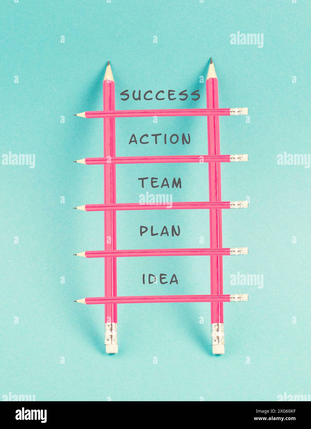 Ladder of success, having an idea, planning a strategy, teamwork for ...