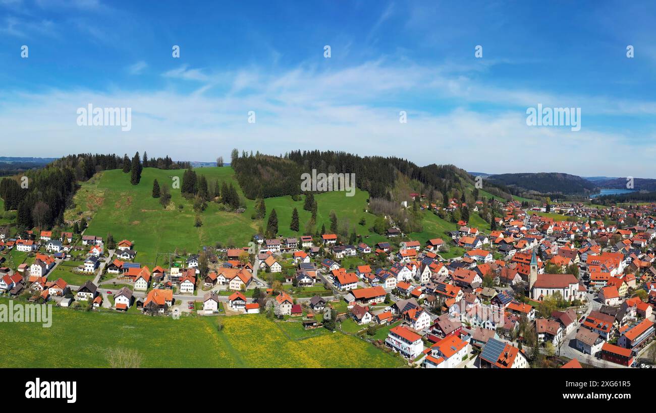 Aerial view of Peiting with a view of St Michael's Church, Bavaria ...