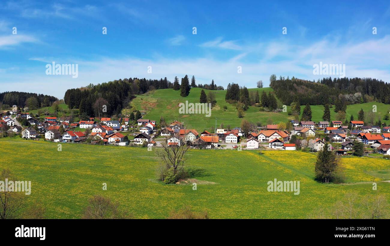 Aerial view of Peiting with a view of St Michael's Church, Bavaria ...