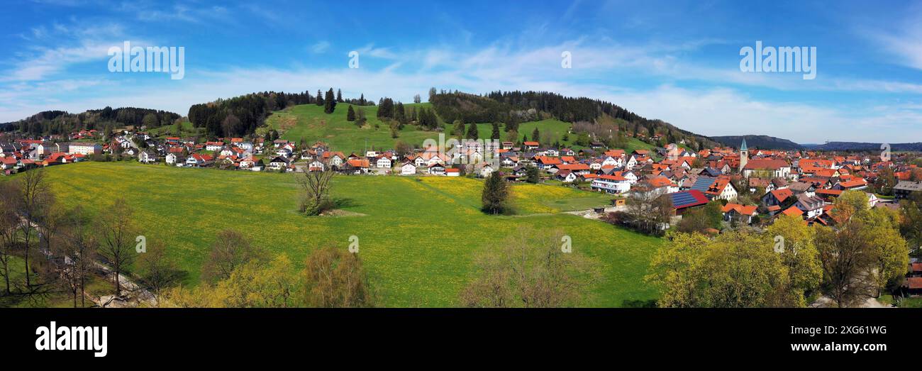 Aerial view of Peiting with a view of St Michael's Church, Bavaria ...