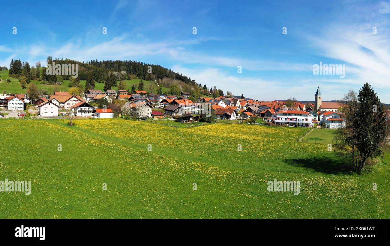 Aerial view of Peiting with a view of St Michael's Church, Bavaria ...