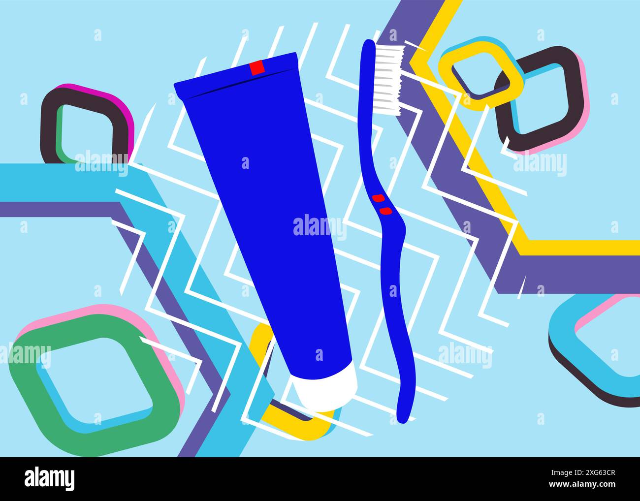 Toothbrush and Toothpaste geometrical graphic retro theme background ...