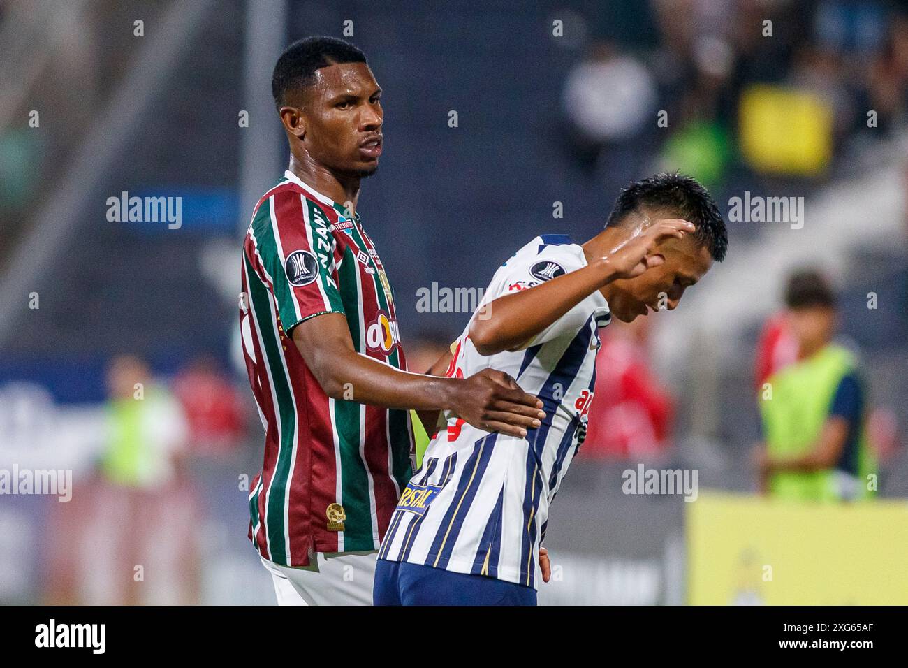 LIMA, PERU - APRIL 3: Lele of Fluminense and Marco Huaman of Alianza ...