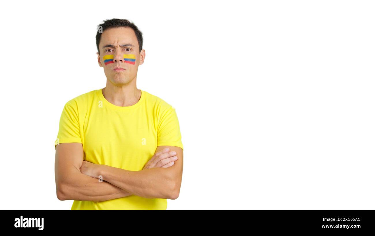 Dignified and serious man with colombian flag painted on face Stock ...