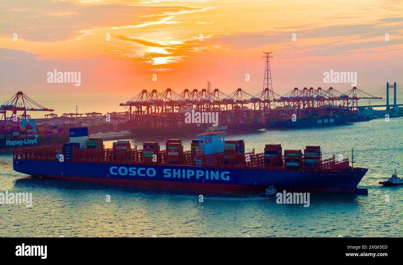 SHANGHAI, CHINA - JULY 7, 2024 - Several super large container ships ...