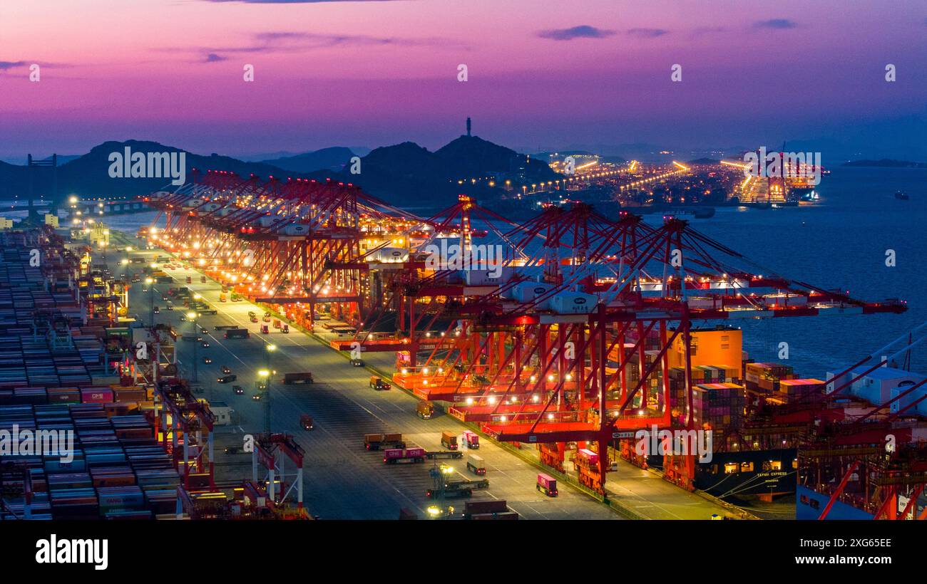 SHANGHAI, CHINA - JULY 7, 2024 - Several super large container ships ...