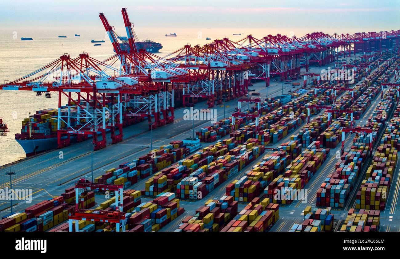 SHANGHAI, CHINA - JULY 7, 2024 - Several super large container ships ...