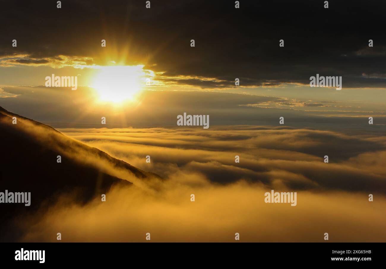 Pico Paraná and rising sun, Serra do Mar mountain, highest point in ...