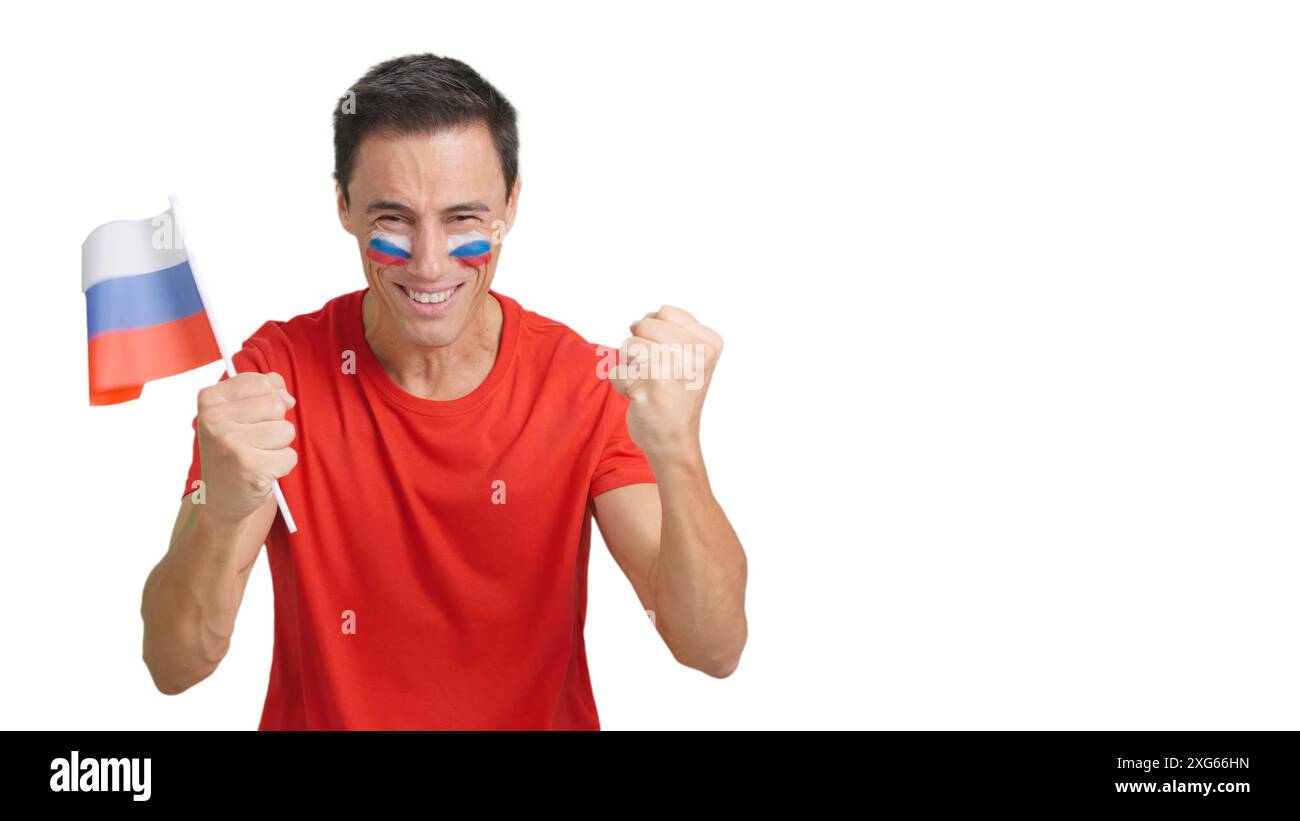 Man cheering for Russia screaming and waving a national flag Stock ...