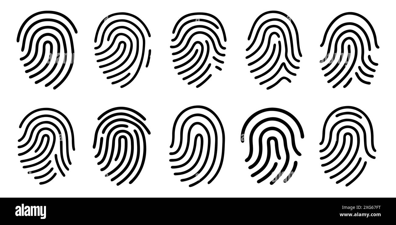 10 vector fingerprint set of each finger isolated on white background ...