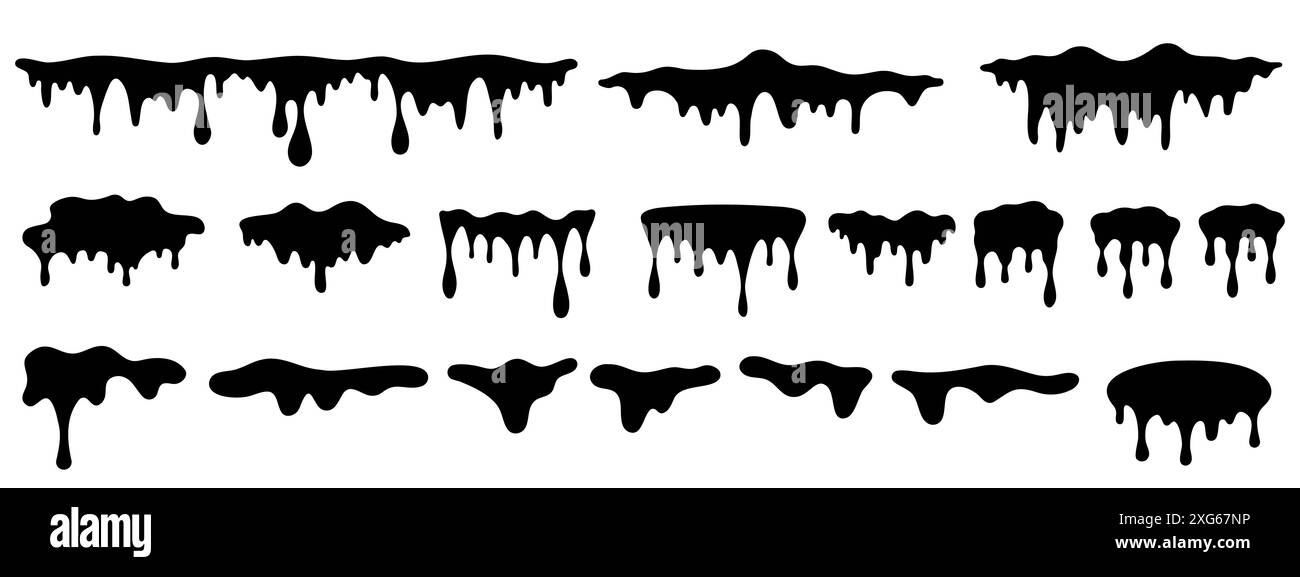 Black melting paint. Dripping splatter and dribble brush strokes with ...