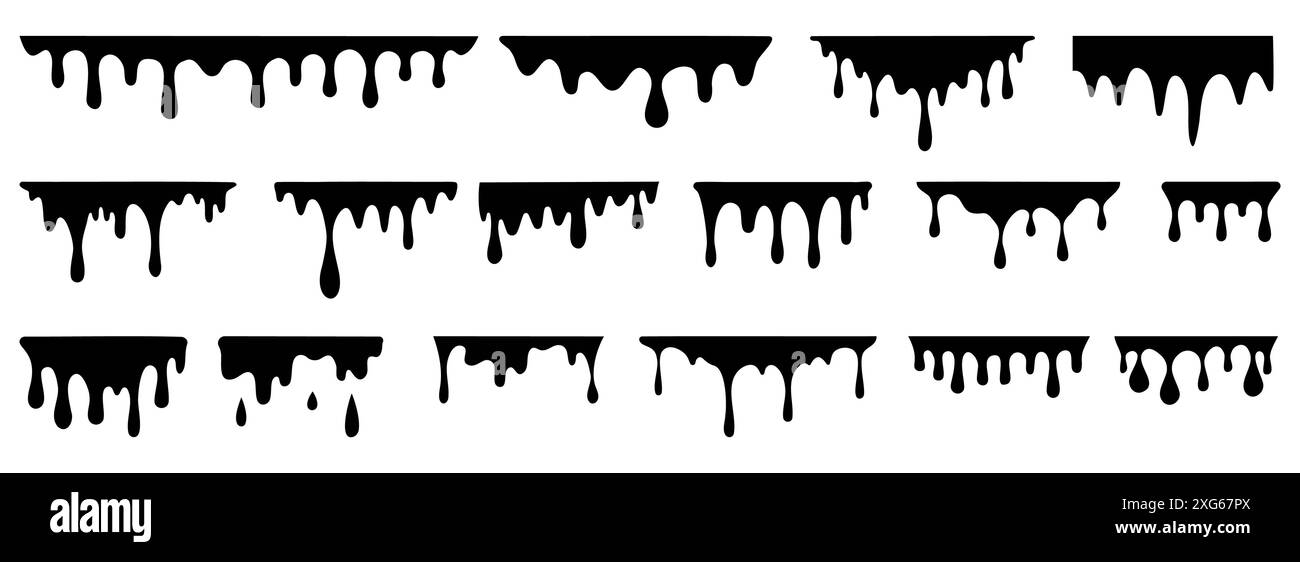 Black melting paint. Dripping splatter and dribble brush strokes with ...