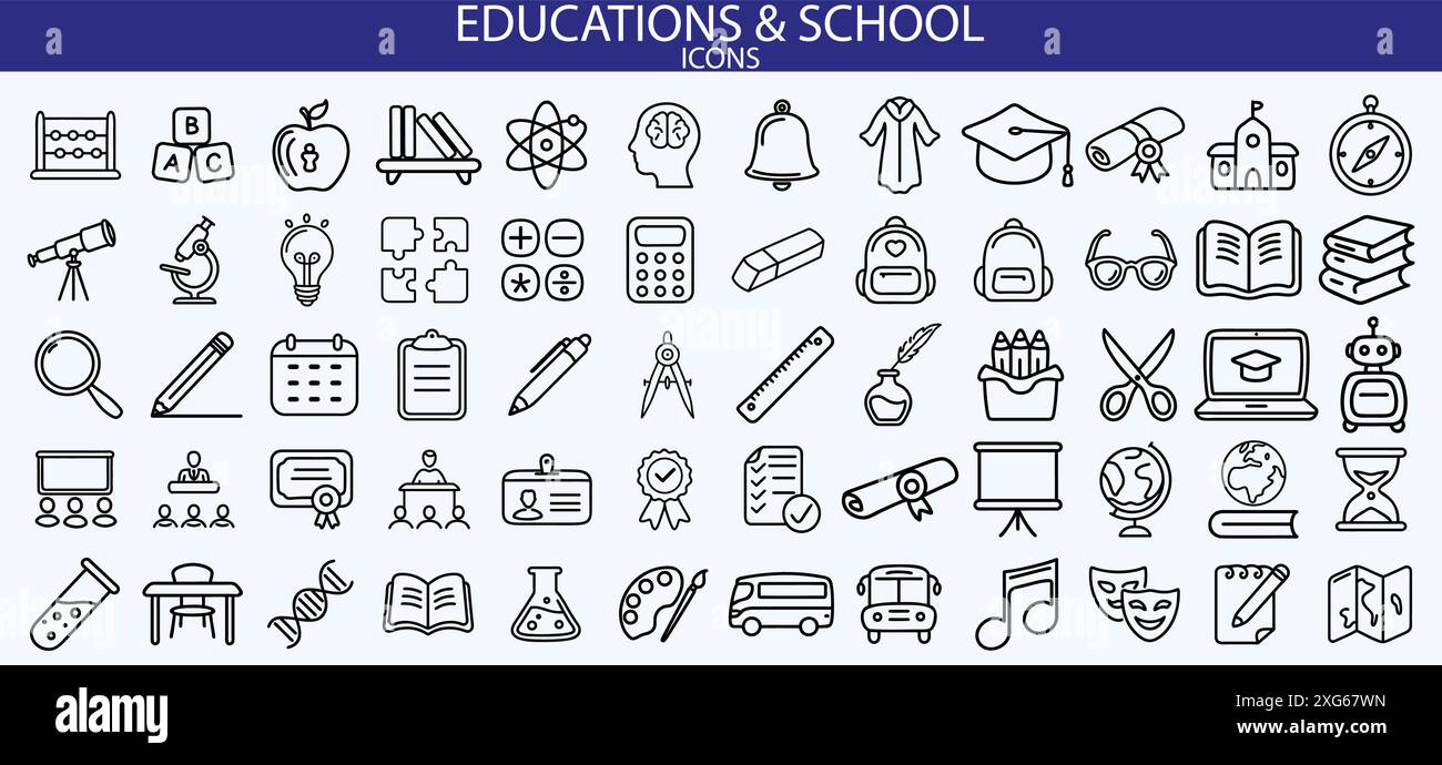 Education and school line icon collection. Vector illustration ...