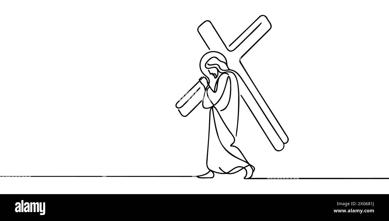 Jesus Christ carrying the cross drawn continuous line. Vector illustration Stock Vector Image ...