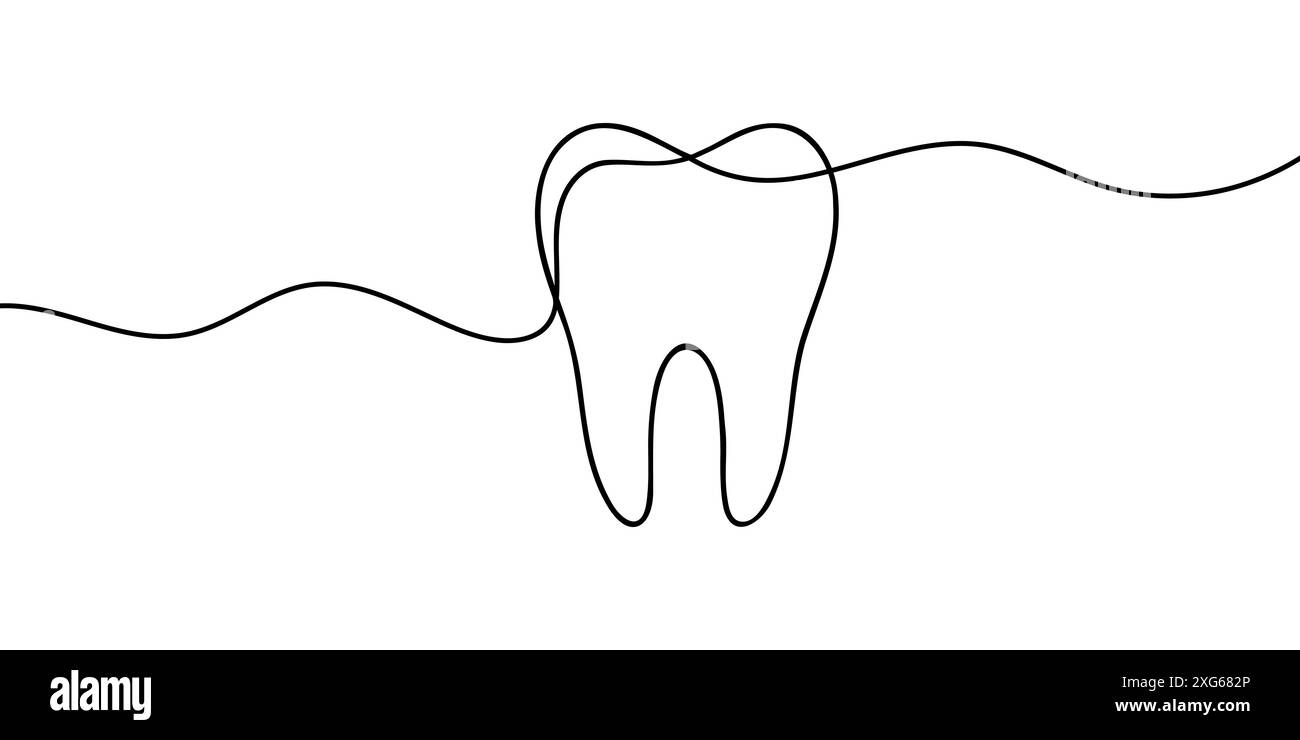 Single continuous line art human tooth silhouette. concept design world ...