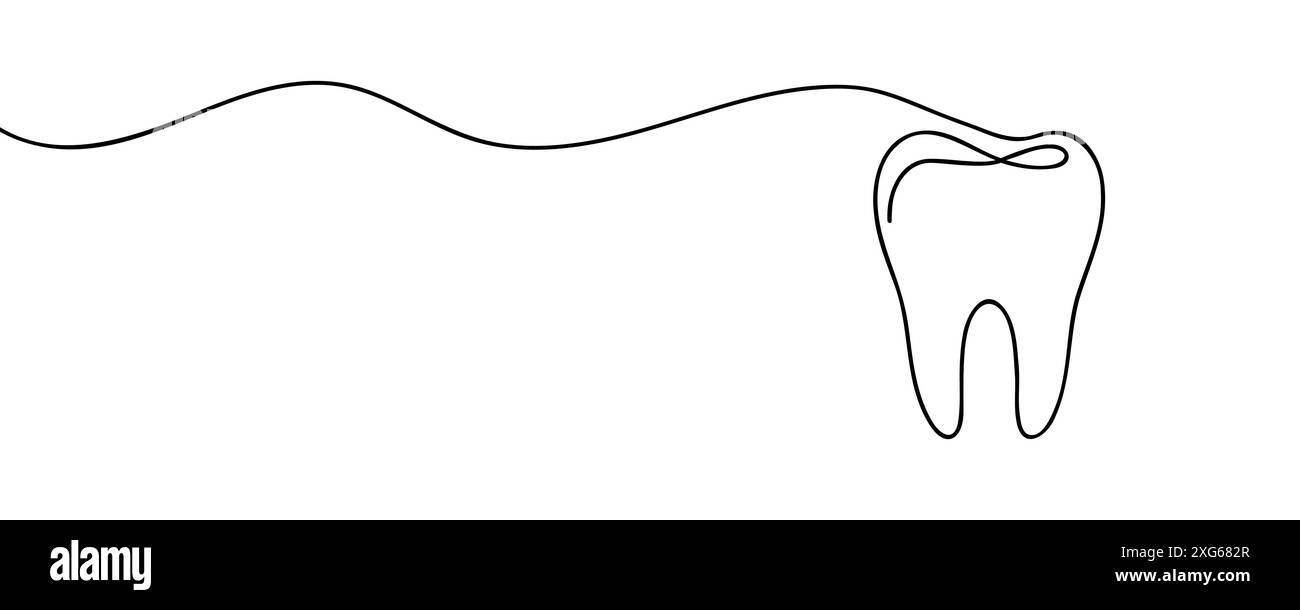 Single continuous line art human tooth silhouette. concept design world ...